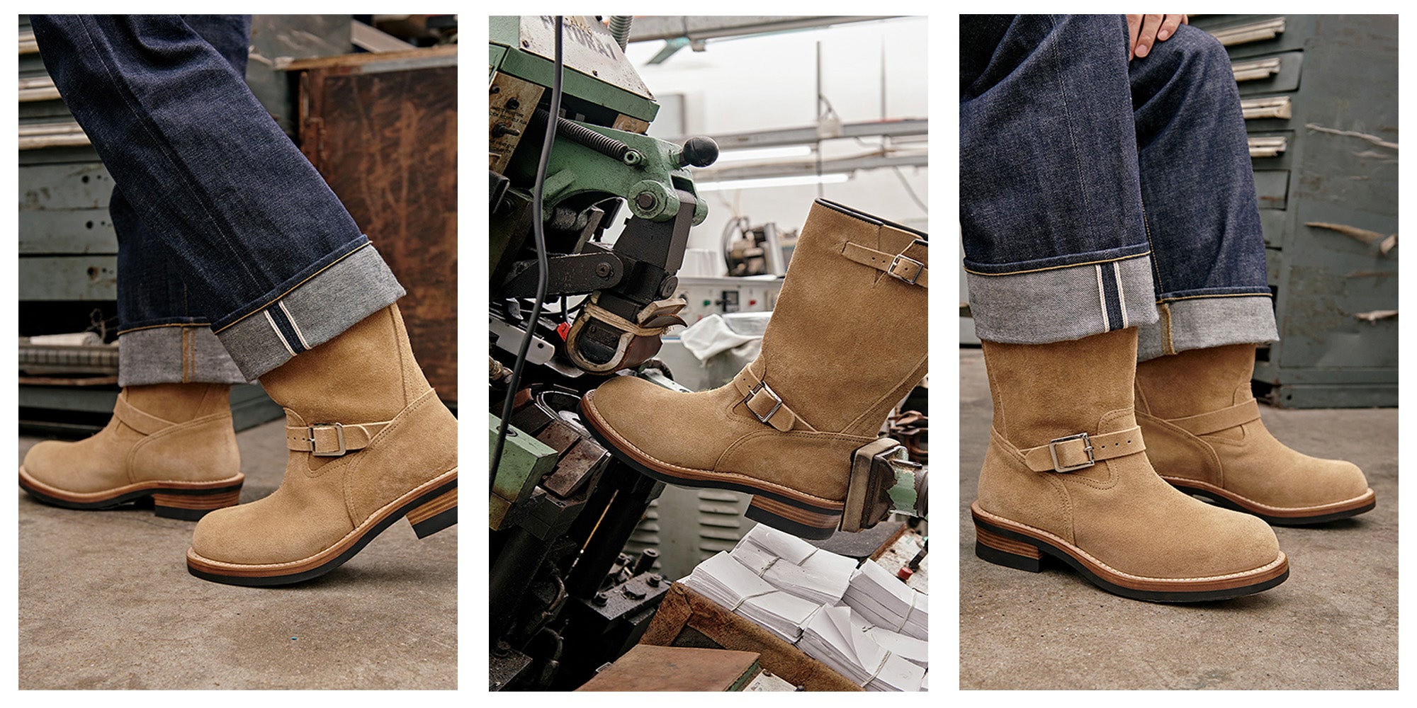 Moto Engineer Boots | High-Shaft, Harness Strap, Vintage Biker Style
